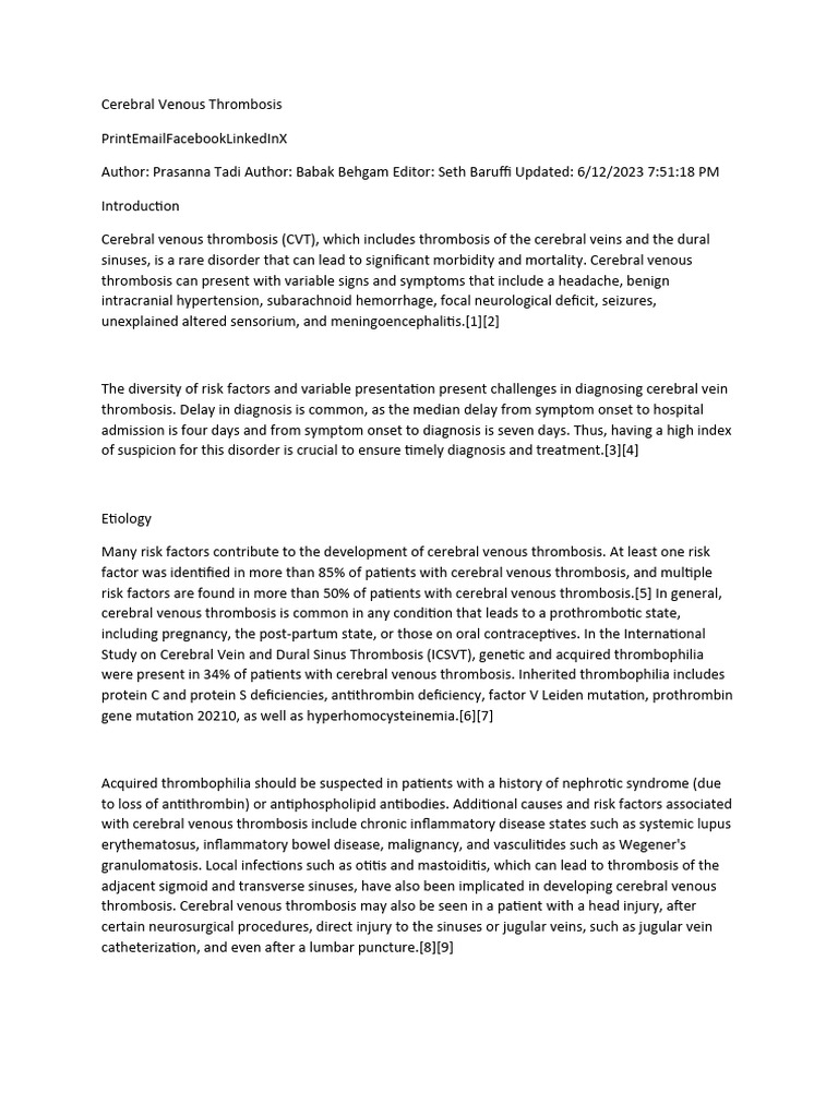 Cerebral Venous Thrombosis Pdf Thrombosis Stroke