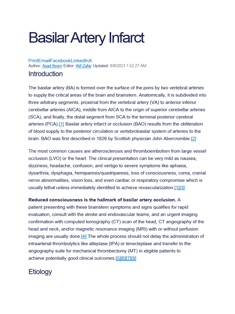 Basilar Artery Infarct | PDF | Thrombus | Stroke