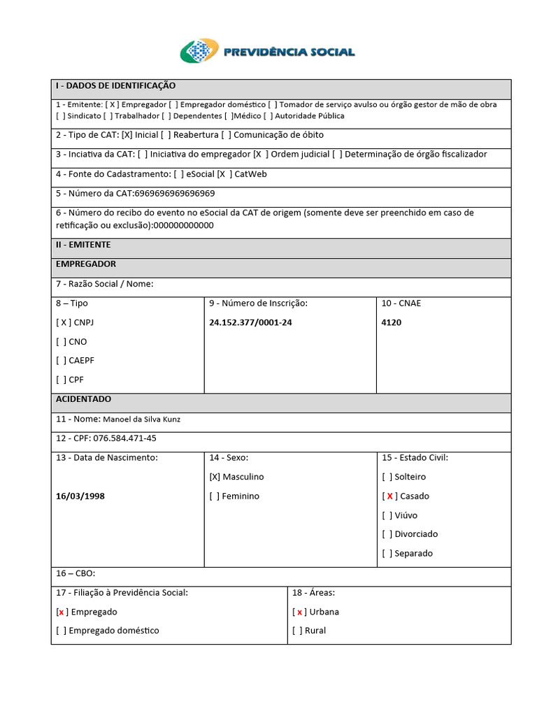 Formulário de CAT Atual | PDF