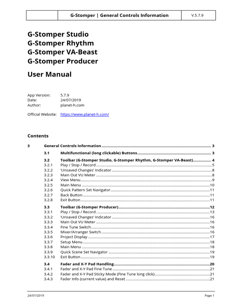 G-Stomper General Controls Manual v5.7.9 | PDF | Tempo | Computing