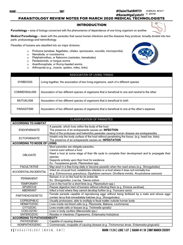 Cerebro-Review-Center-Parasitology-Lecture-Notes-FINAL | PDF ...