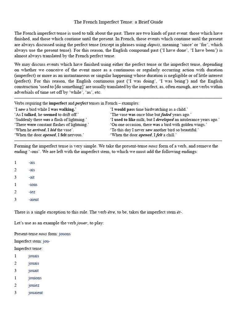French Imperfect Tense guide | PDF | Grammatical Tense | Grammar