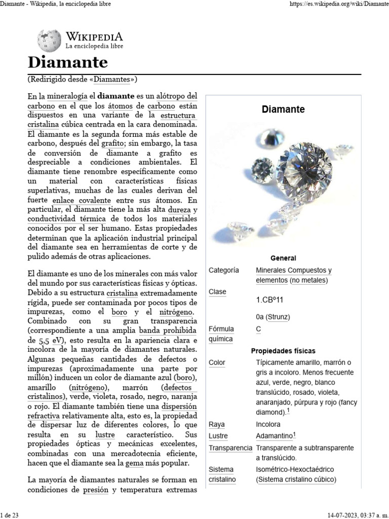 Diamante - Wikipedia, La Enciclopedia Libre | PDF | Diamante | Carbón