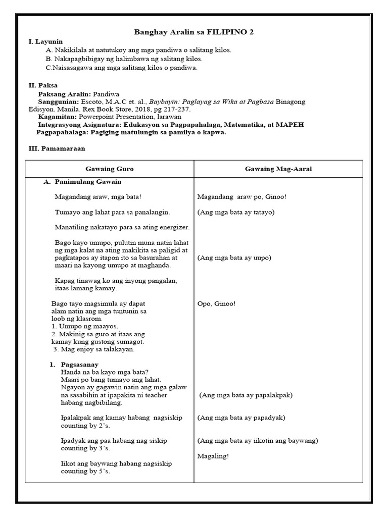 Lesson Plan in FILIPINO JM | PDF