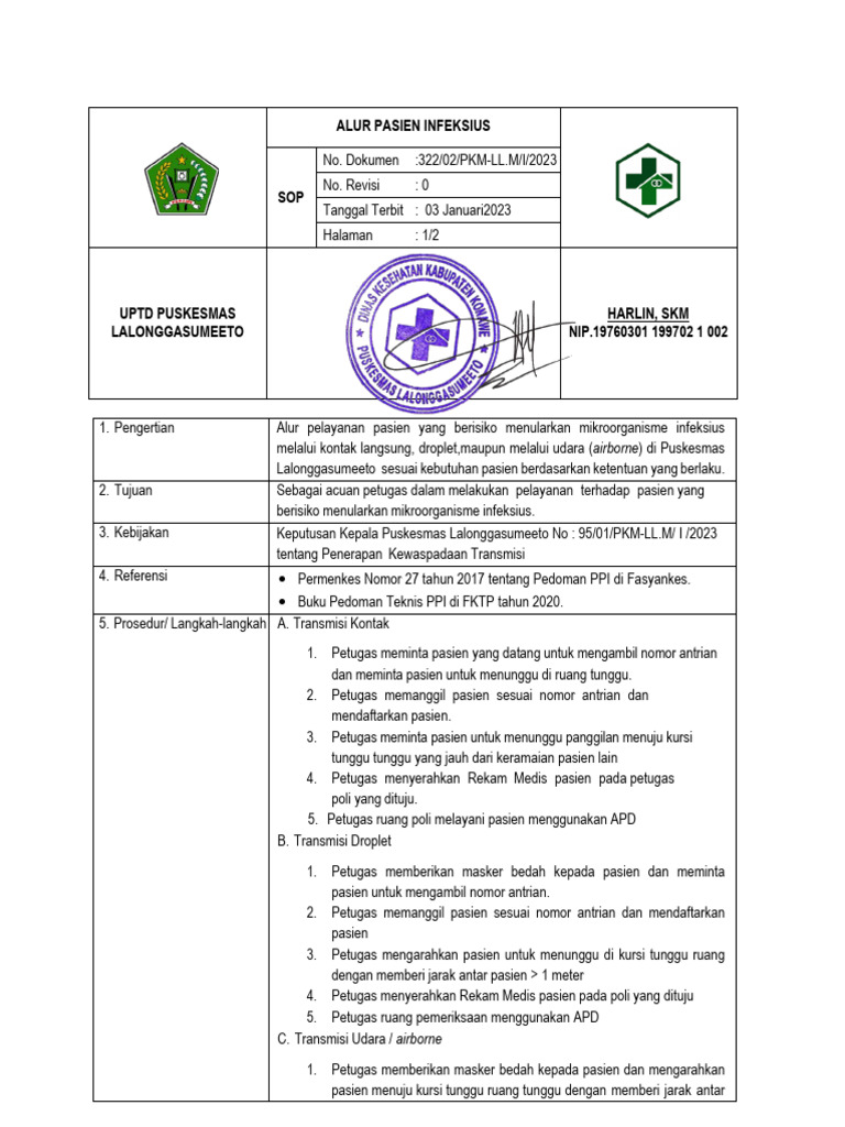 Sop Alur Pasien Infeksius | PDF | Pengembangan Diri | Kesehatan Holistik