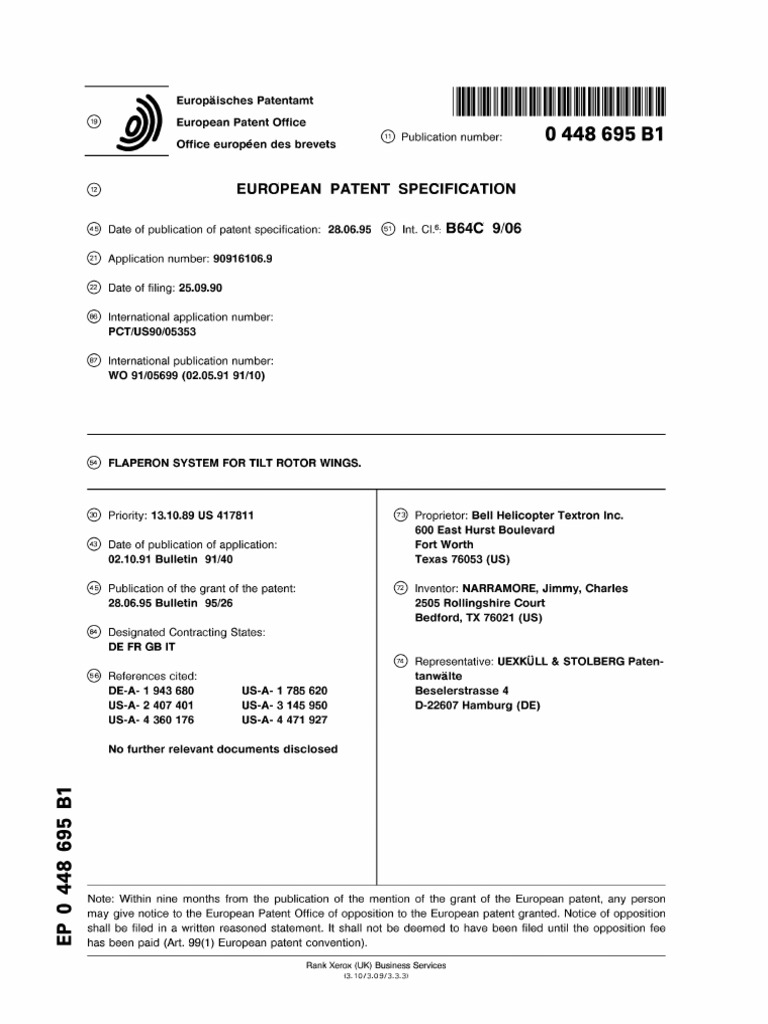 flaperon system tilt rotor wings专利 | PDF | Flap (Aeronautics) | Lift ...
