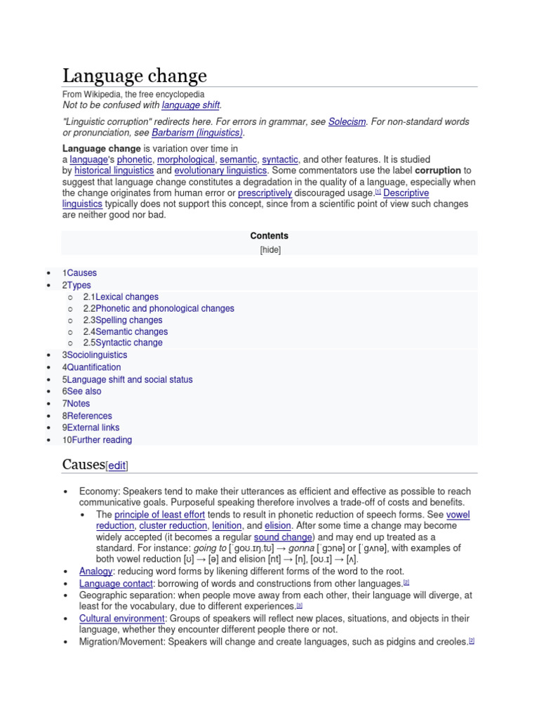 Language Change | PDF | Linguistics | Sociolinguistics