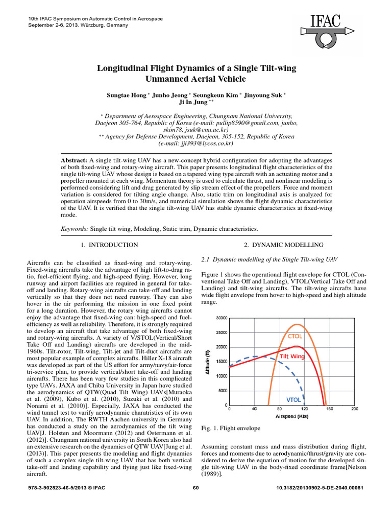 Longitudinal Flight Dynamics of A Single Tilt-Wing UAV | PDF | Aircraft | Drag (Physics)