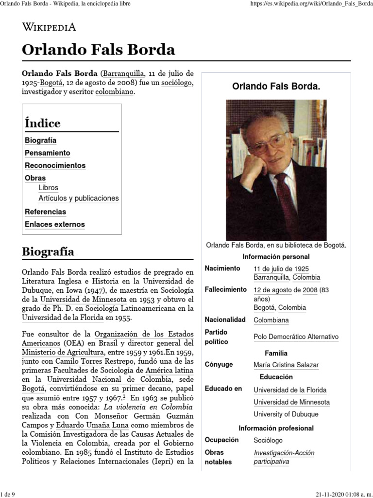 Orlando Fals Borda - Wikipedia, la enciclopedia libre | PDF