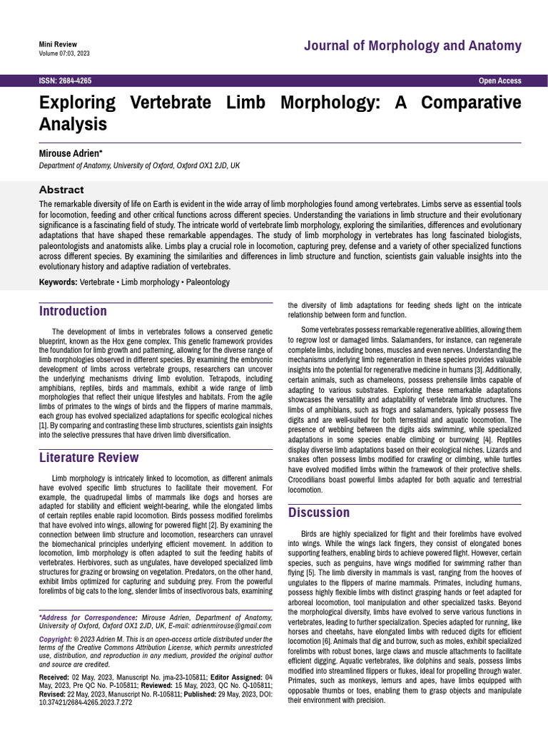 Exploring Vertebrate Limb Morphology A Comparative Analysis | PDF ...