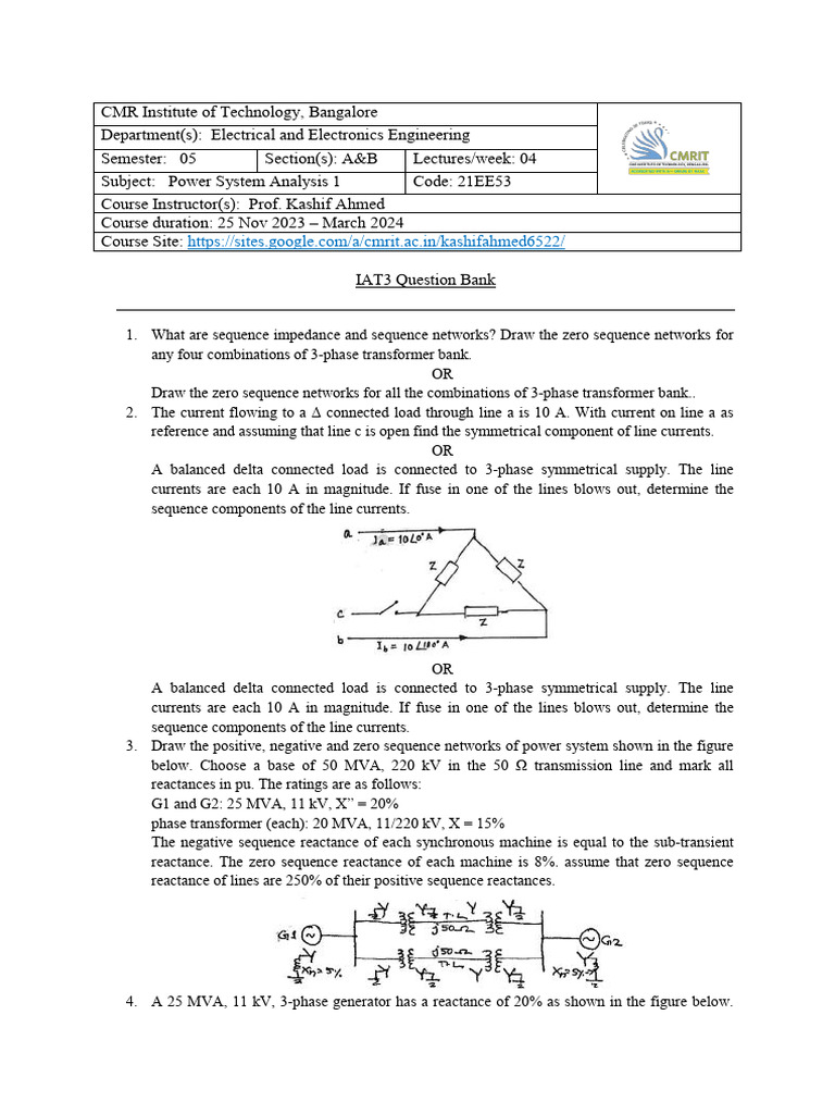 Psa (21ee53) - Iat3 QB | PDF | Electrical Engineering | Electricity