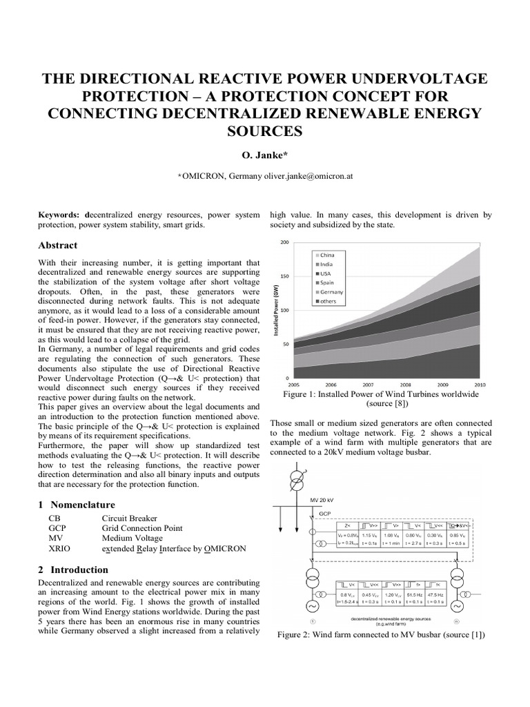The Directional Reactive Power Undervoltage Protection A Protection Concept For Connecting ...
