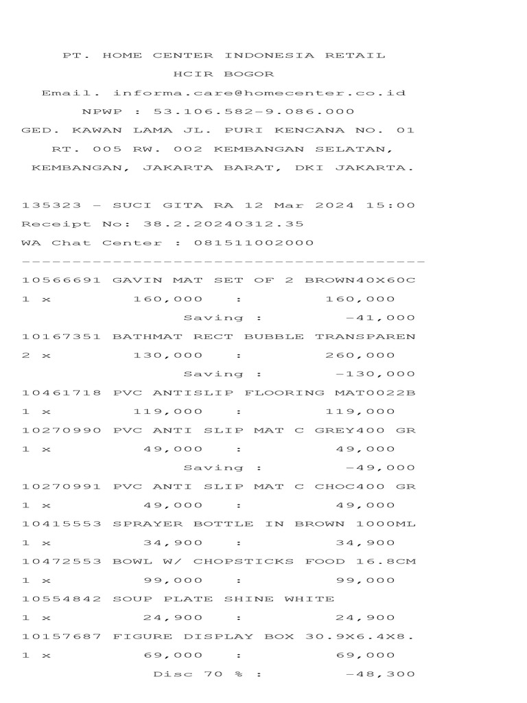 Home Center Indonesia Receipt Details | PDF