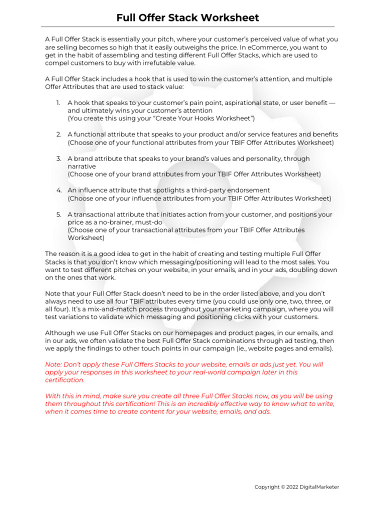 Full Offer Stack Worksheet | PDF | Brand | Marketing