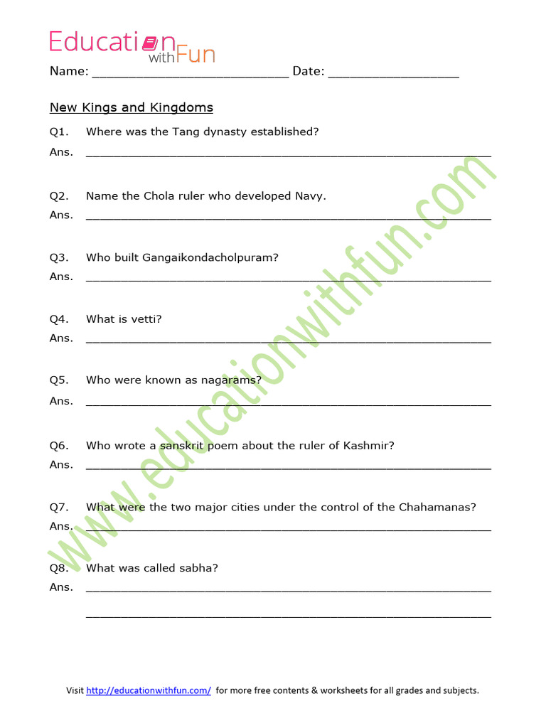 New Kings and Kingdoms Worksheet 3 | PDF | Travel | History