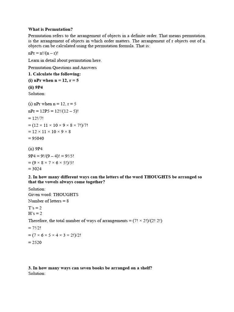 Permutation and Combination Samples For Discussion | Download Free PDF | Permutation | Mathematics