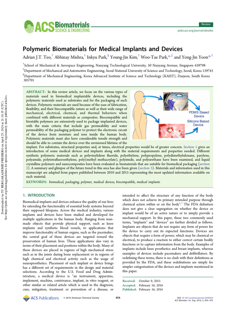 Polymeric Biomaterials in Medical Devices | PDF | Implant (Medicine ...