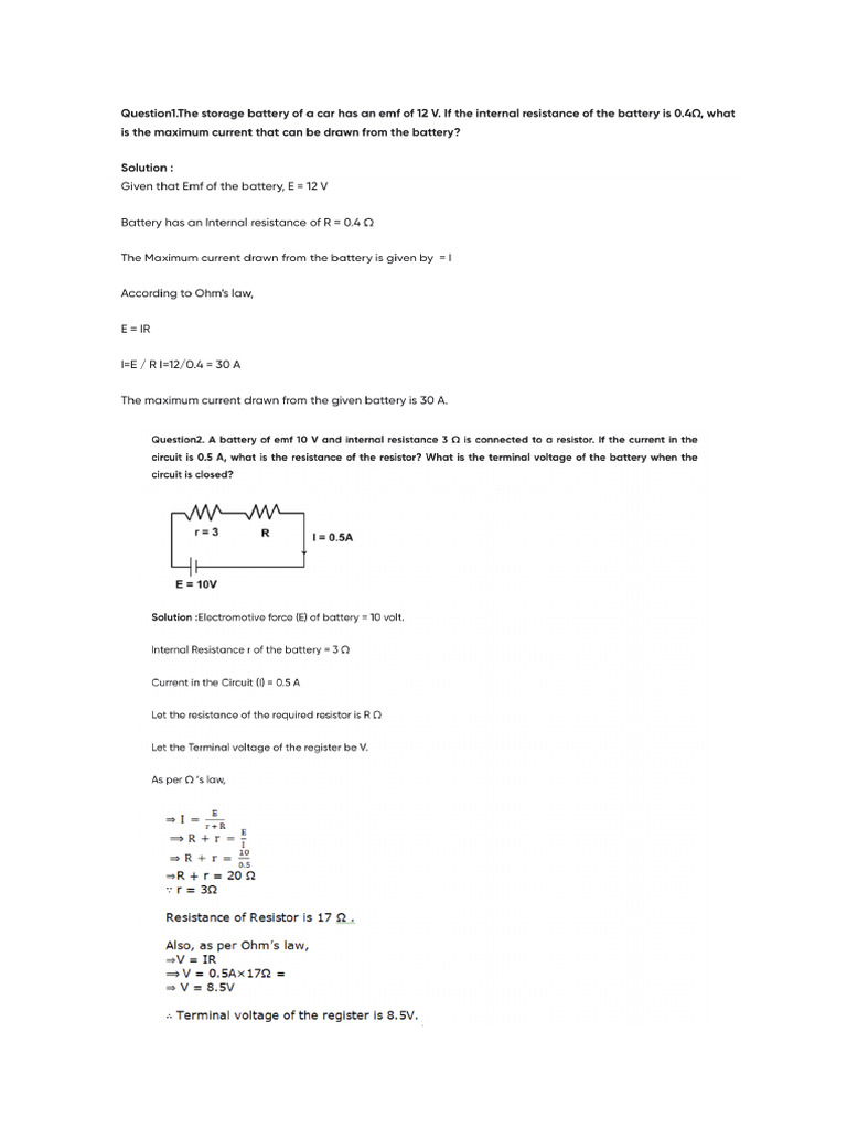 CH3 - Current Electricity - NCERT Solution - 2023-24 | PDF