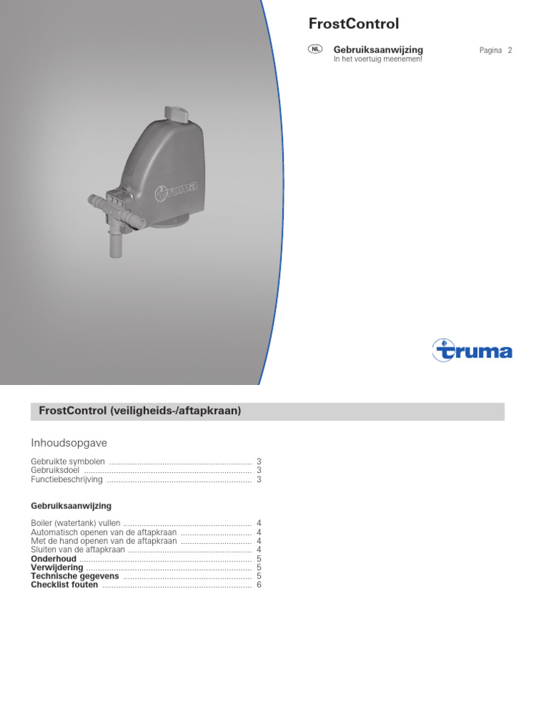 Truma Watersystems Frostcontrol Operating NL | PDF