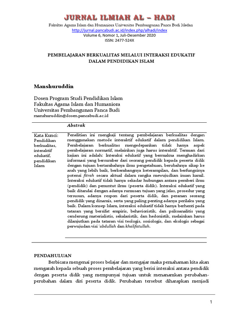 Jurnal Ilmiah Al - Hadi: Manshuruddin | PDF | Pengembangan Diri | Sains & Matematika