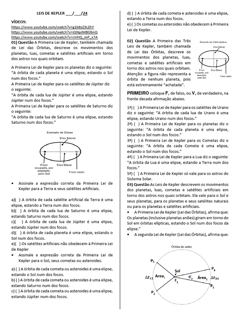 LEIS DE KEPLER - Aluno 9 A | PDF | Satélite natural | Planetas