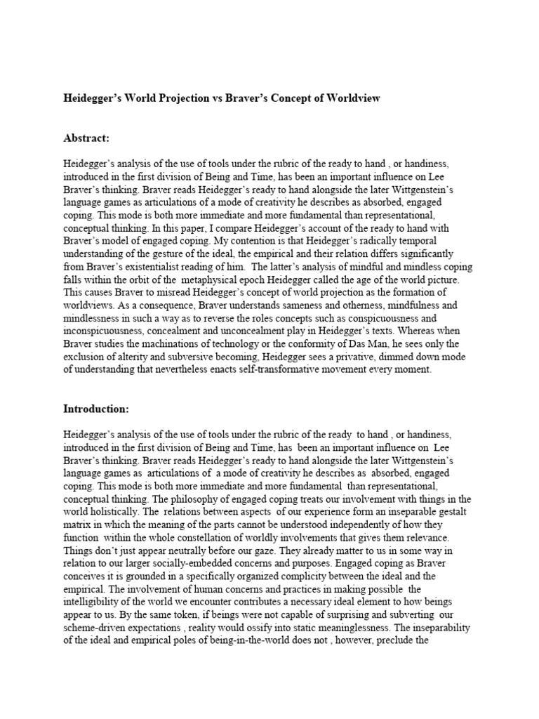 Heidegger's World Projection Vs Braver's Concept of Worldview | PDF ...