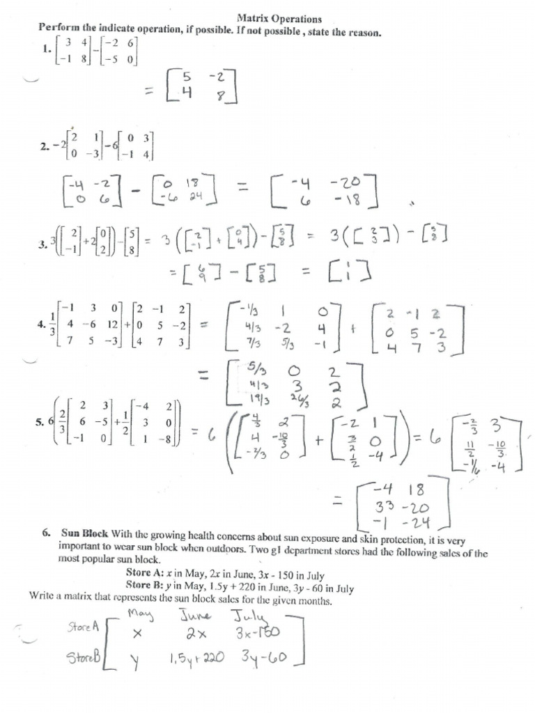 Key - Matrix Operations | PDF
