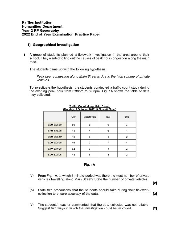 2022 Geog EOY Practice Paper Question Paper 30 Aug (FINAL) | PDF | Traffic | Traffic Congestion