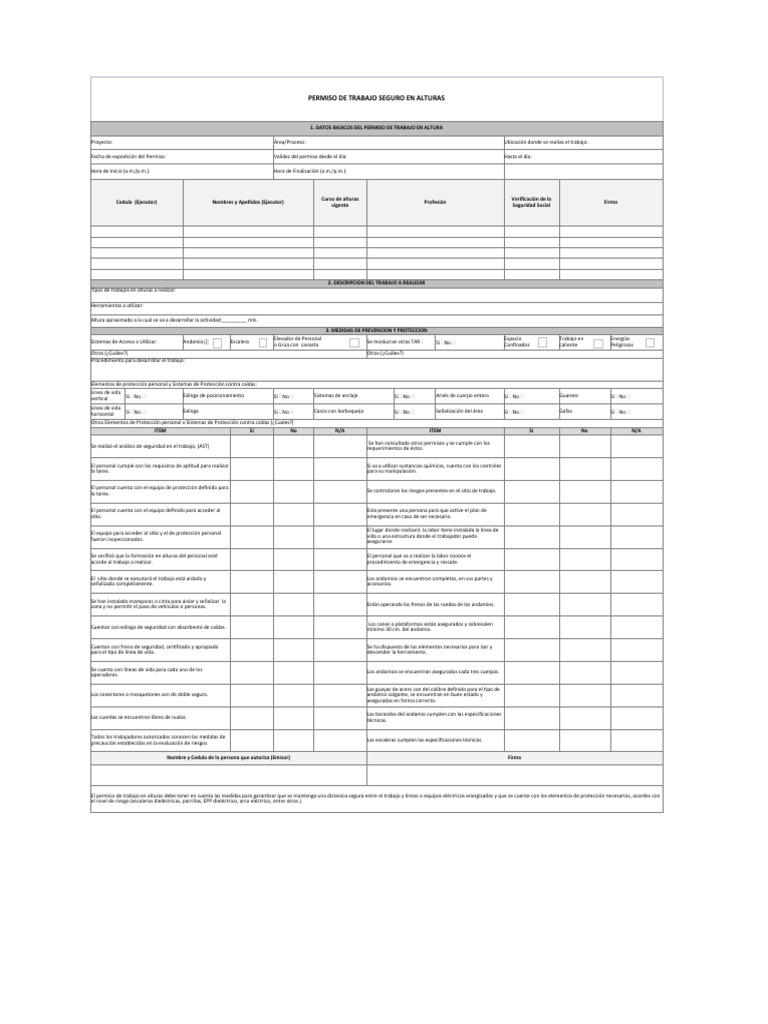 Formato de Trabajo en Alturas | PDF | Andamio
