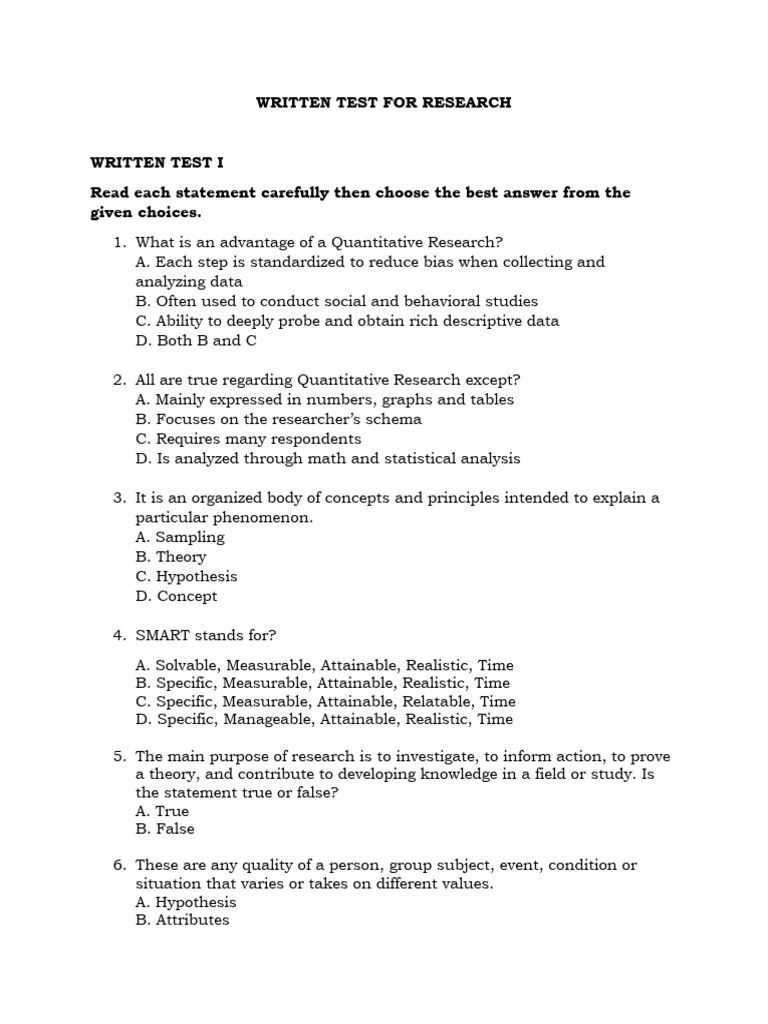 Research Written Test 1 and 2 | PDF | Statistics | Hypothesis