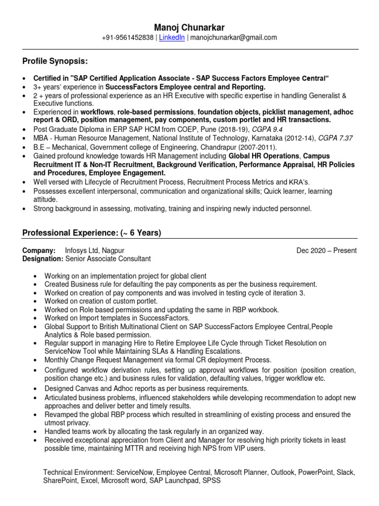 SAP SuccessFactors Expert Profile | PDF | Human Resource Management ...