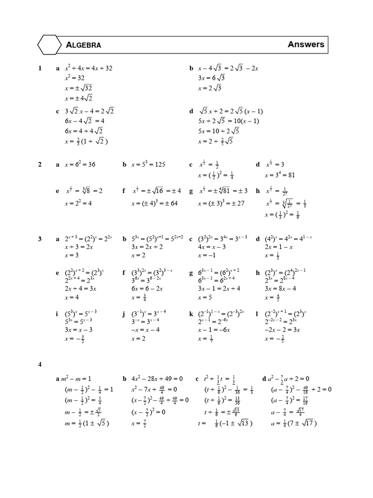 Algebra - Answers | PDF