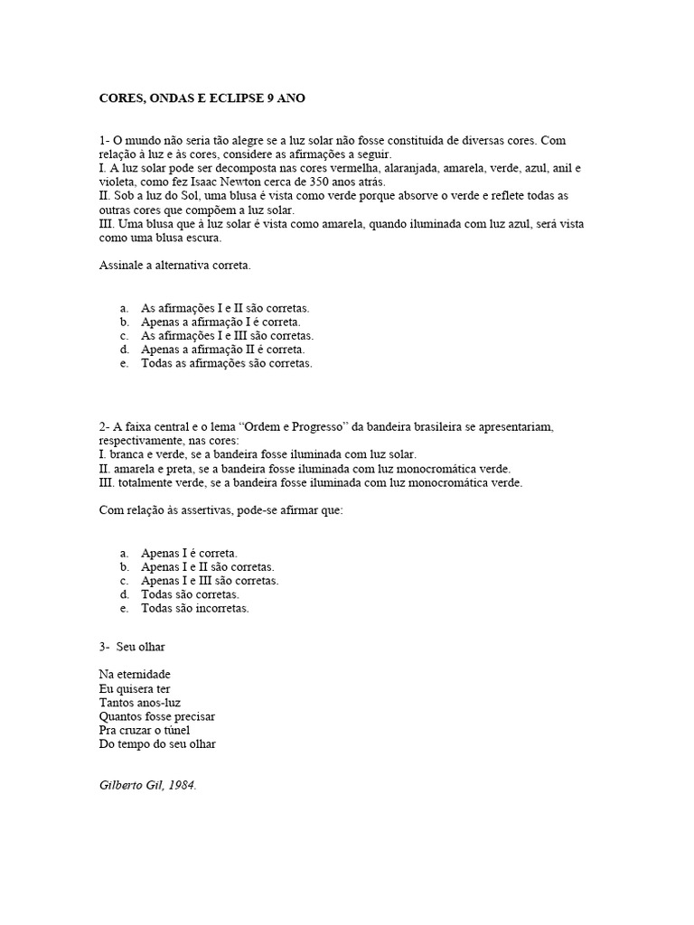 Cores, Ondas, Optica | PDF | Eclipse | Cor