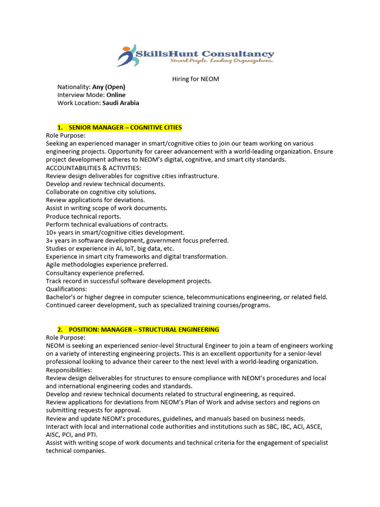Hiring For NEOM KSA 1709701008 | PDF | Engineering | Consultant
