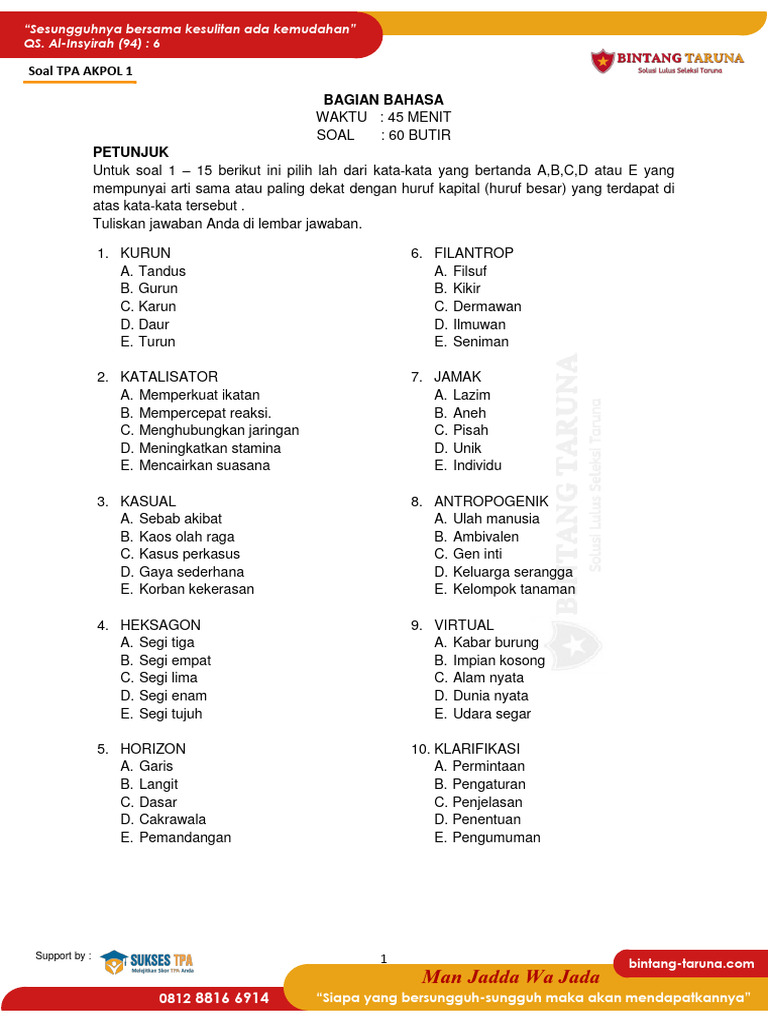 Soal Tpa Akpol 1 | PDF