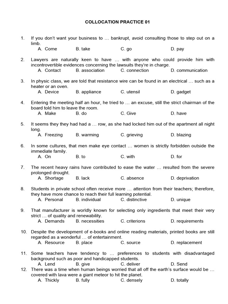 Collocation practice | PDF