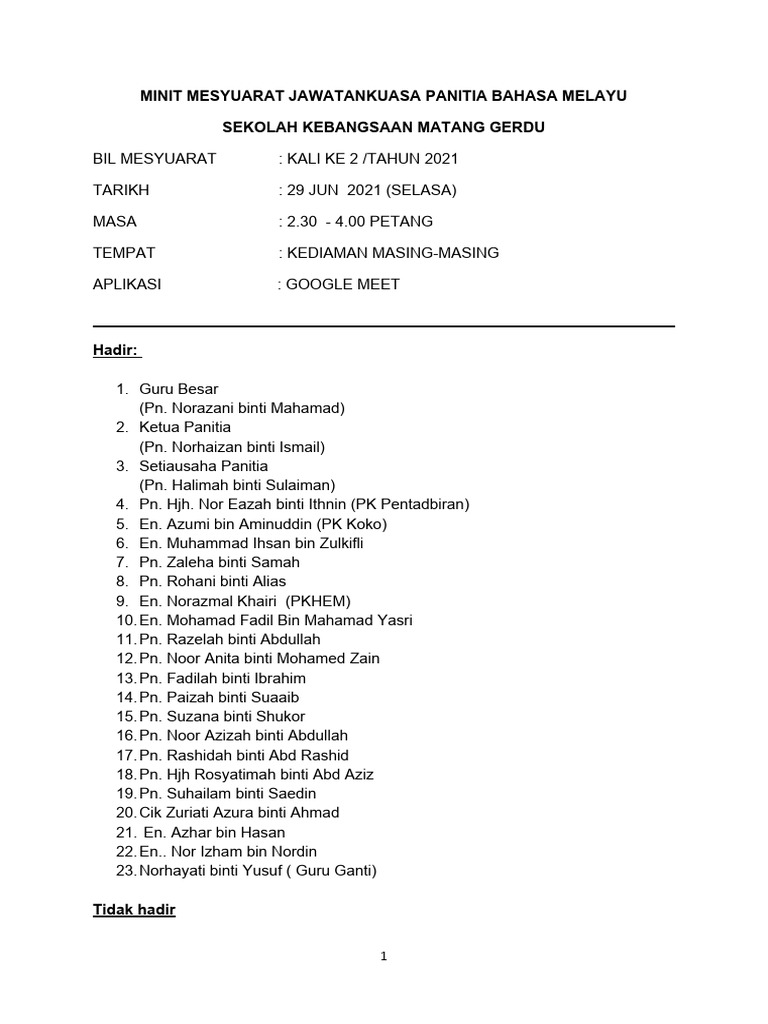 Minit Mesyurat BM Ke 2 (2021) | PDF