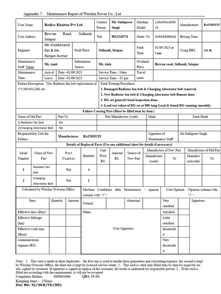 DG-2 Fitment Report Radico Khaitan Sitapur | PDF
