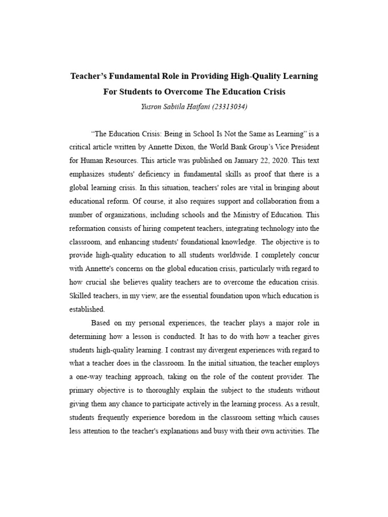 Mini Response Paper | PDF | Teachers | Learning