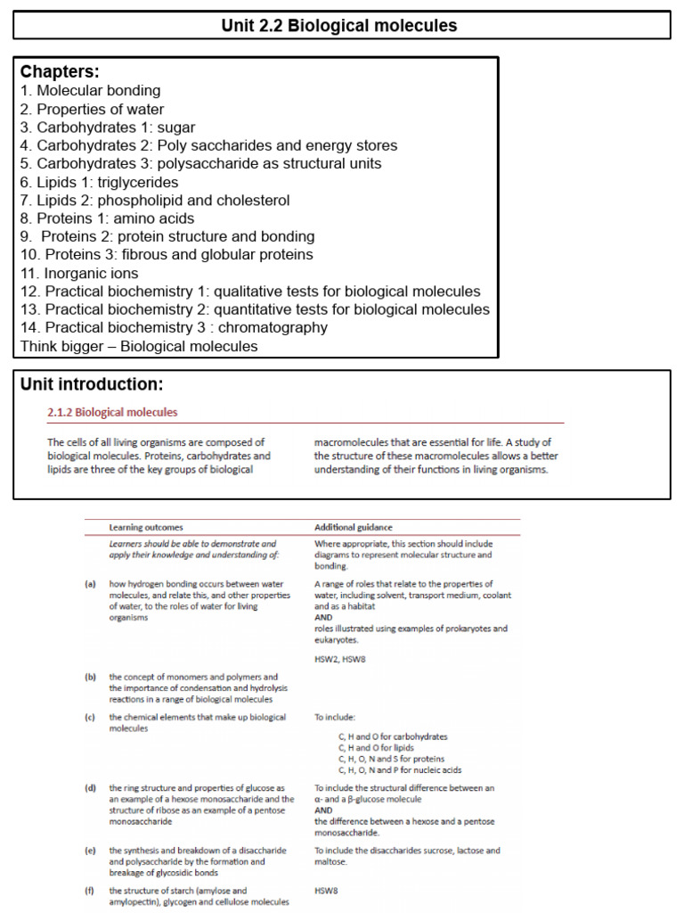 Unit 2.2. Prep Work OCR Biological Molecules | PDF | Carbohydrates ...