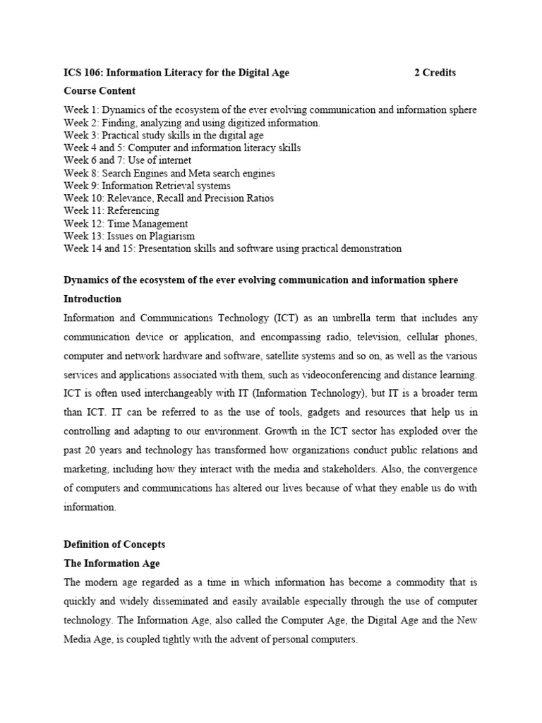 (DAPO) ICS 106 Week 1 | PDF | Technological Convergence | Information