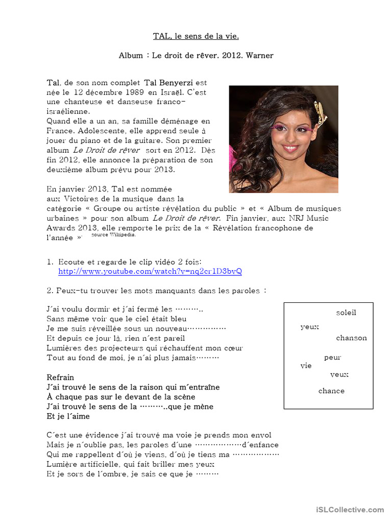 Chanson - Le Sens de La Vie - TAL | PDF