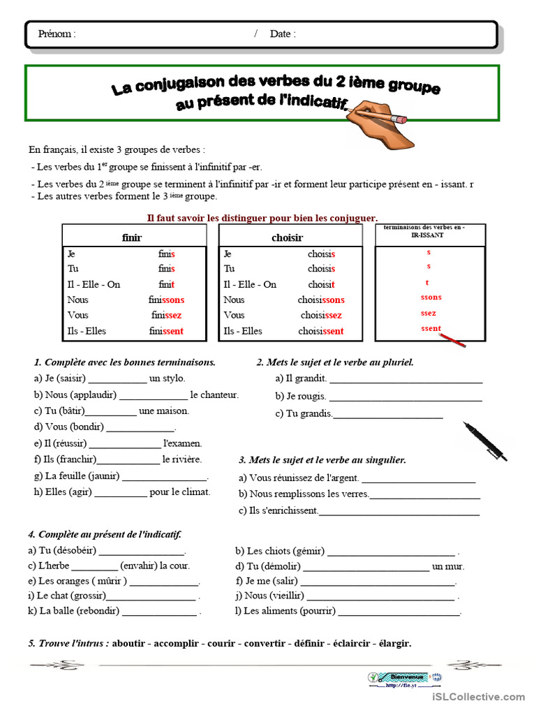 Conjugaison des verbes du 2ème groupe | PDF | Verbe | Typologie ...
