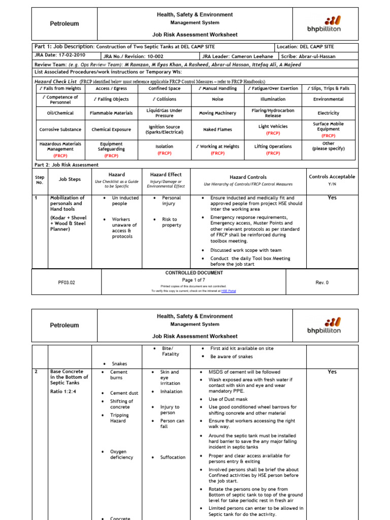 JRA 10-002 Contruction of Two Septic Tanks | PDF | Personal Protective Equipment | Concrete