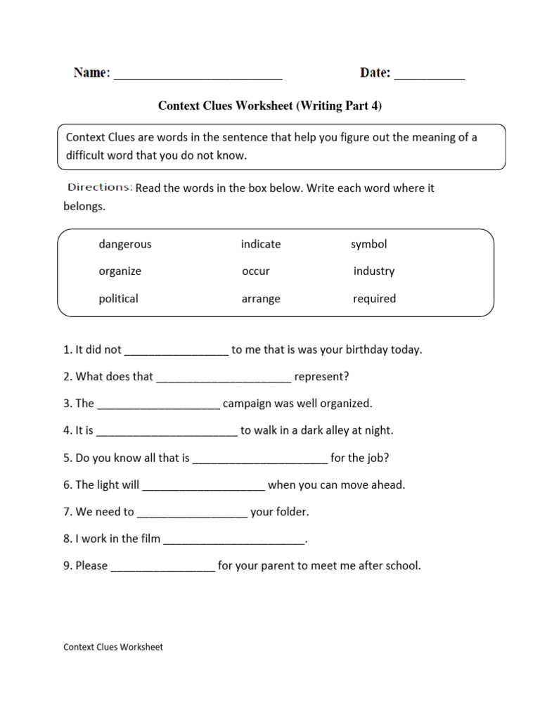 Context Clues Writing P 4 Intermediate | PDF | Language Arts & Discipline
