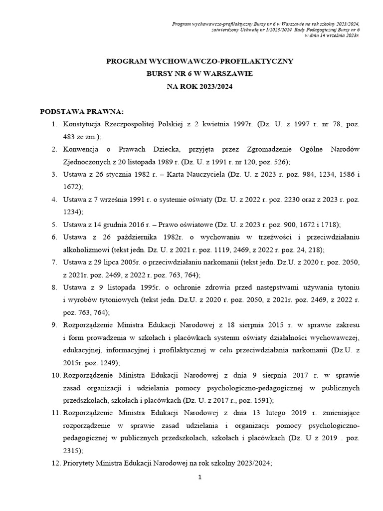 Program Wych-Prof 2023-24 | PDF