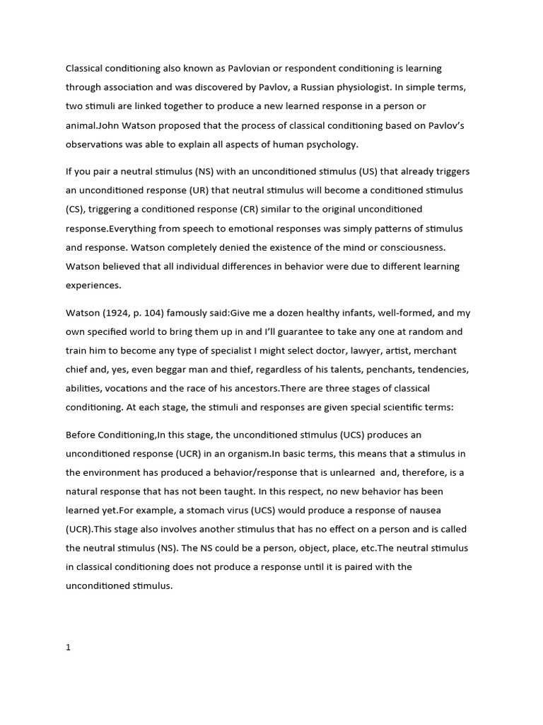Classical condi-WPS Office | PDF | Classical Conditioning | Phobia