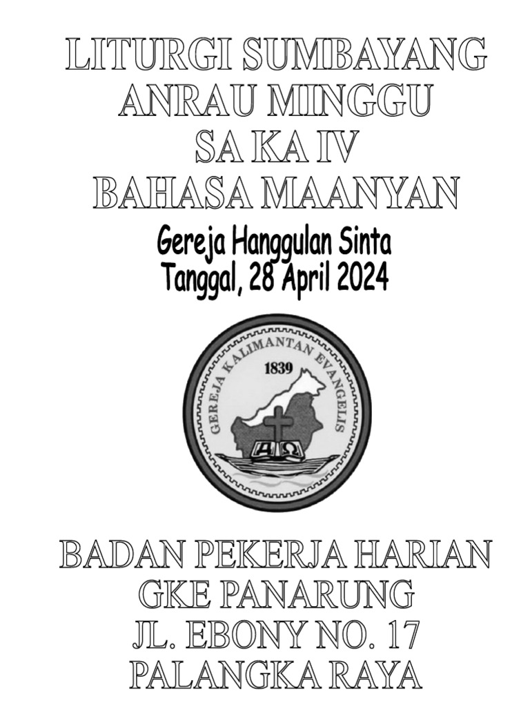 Liturgi Sambayang Anrau Minggu Bentuk IV Maanyan April 2024 | PDF