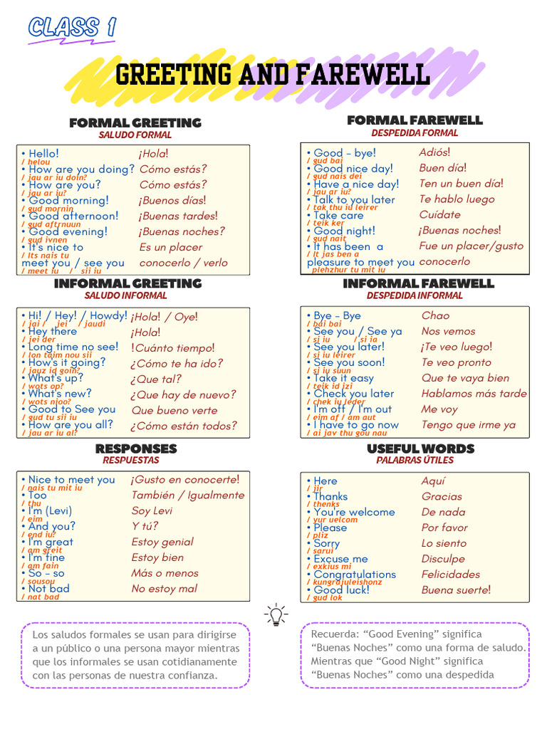 Saludos y Despedidas Bilingües | PDF | Relaciones personales, crianza y ...