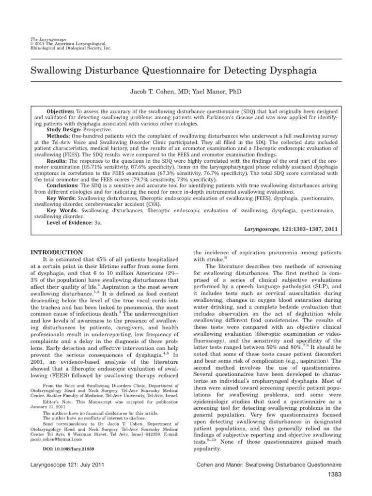 Swallowing disturbance questionnaire for detecting dysphagia - The ...